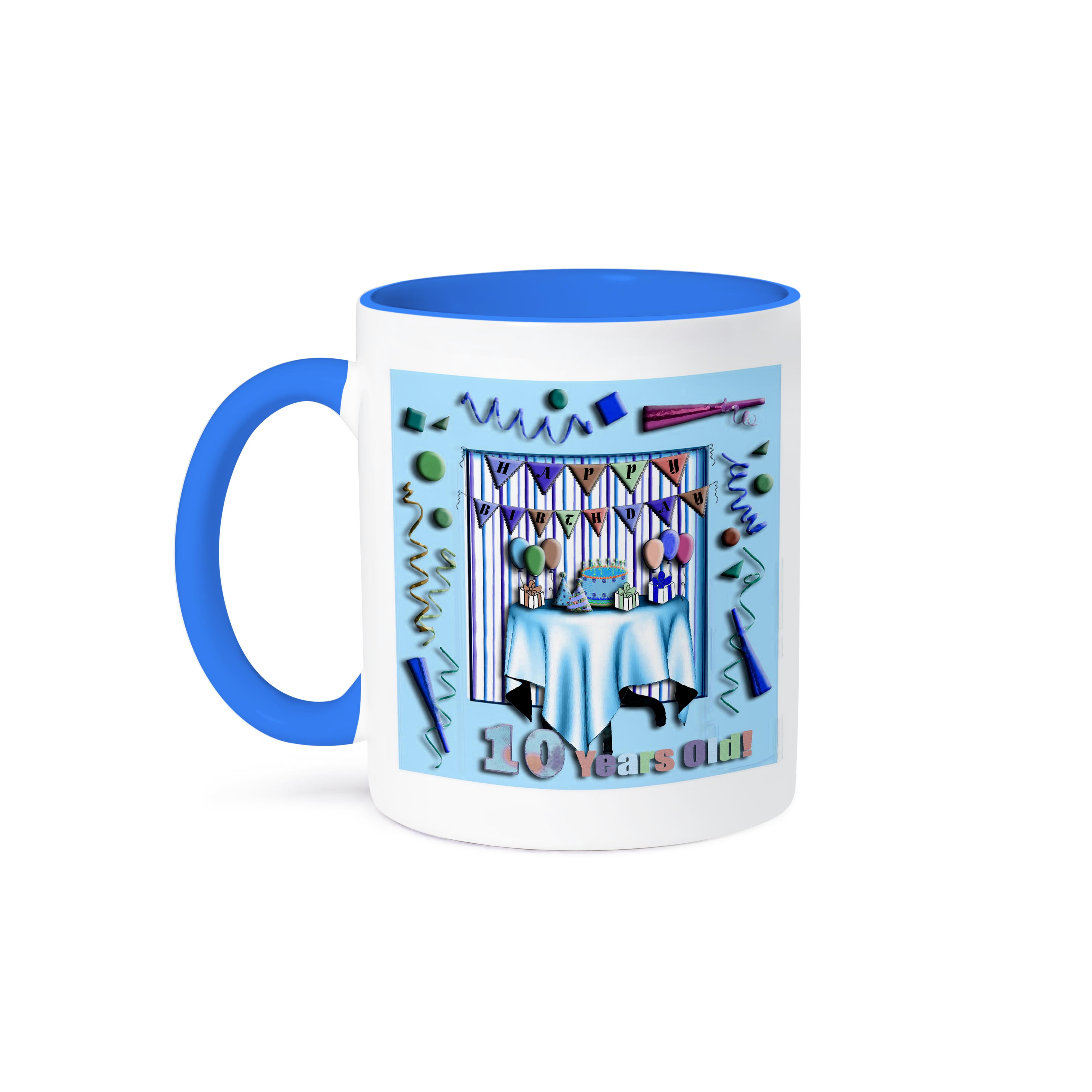 3dRose, Birthday Room in Blue Happy Birthday 10 Years Old, 15oz Two-Tone Blue Mug - Walmart.com