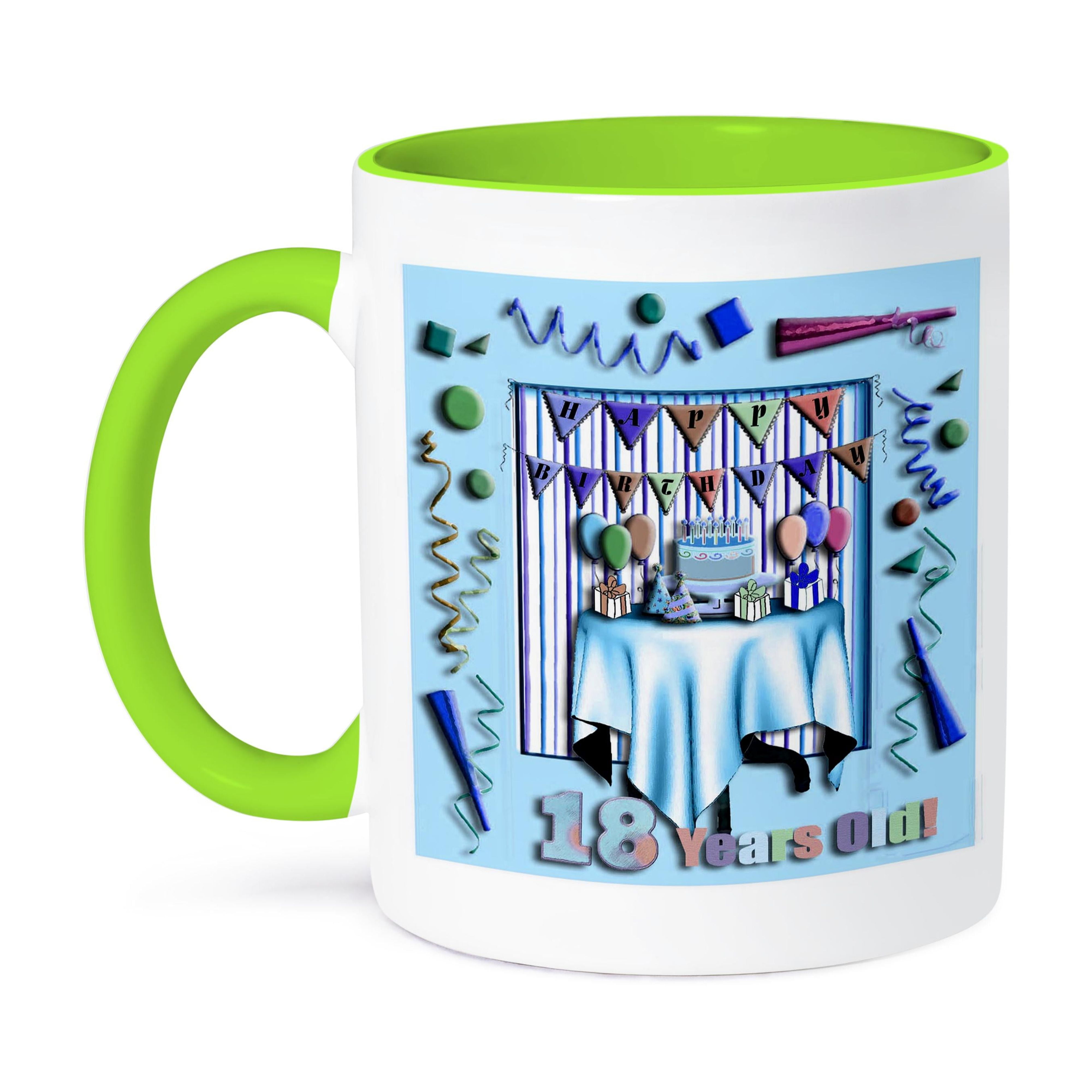 3dRose, Birthday Room in Blue Happy Birthday 18 Years Old, 15oz Two-Tone Green Mug - Walmart.com