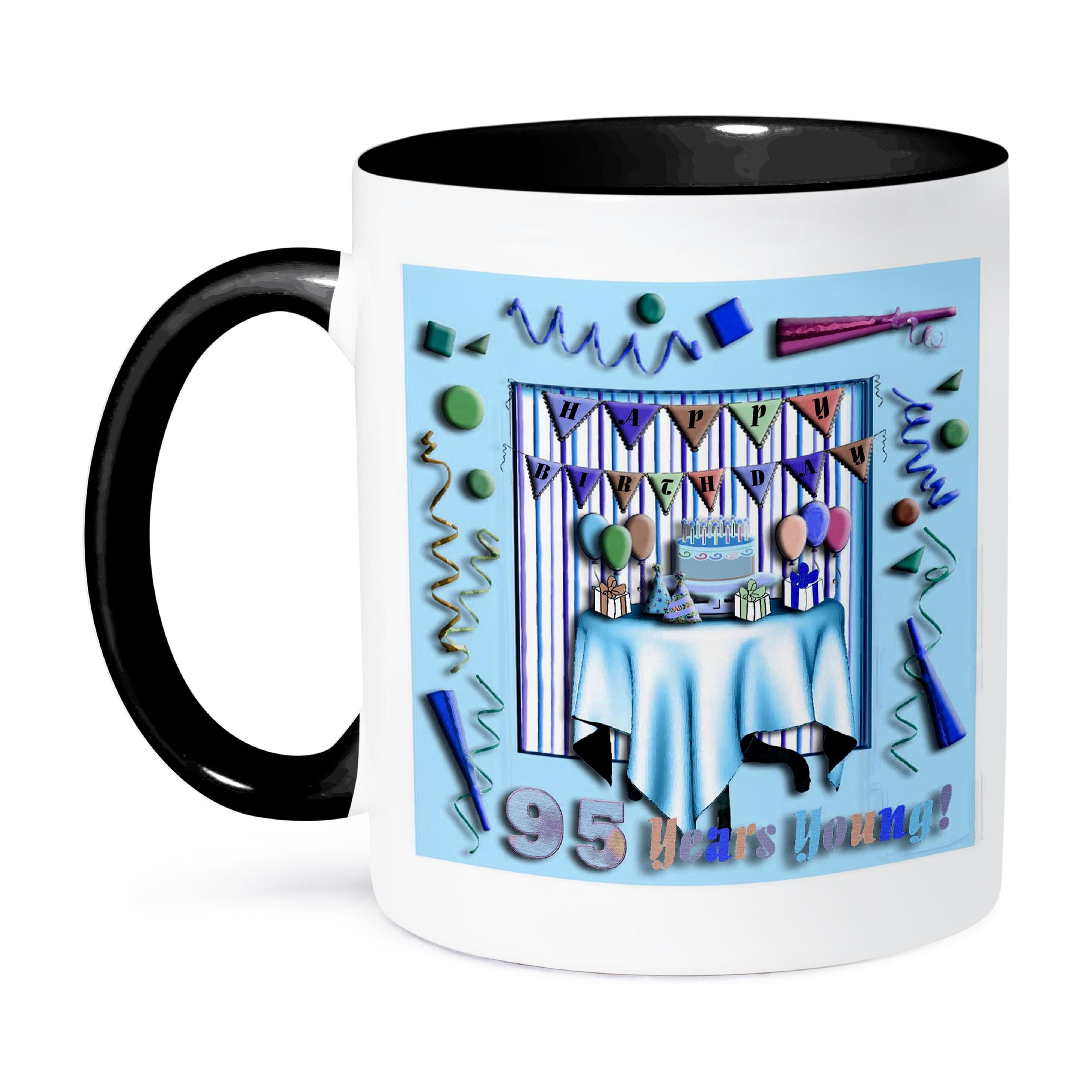 3dRose, Birthday Room in Blue Happy Birthday 95 Years Old, 15oz Two-Tone Black Mug - Walmart.com