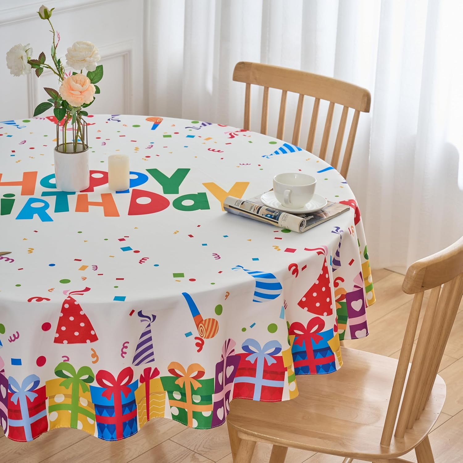 Birthday Round Tablecloth 70 Inch Happy Birthday Gift Boxes Table Cloth ...