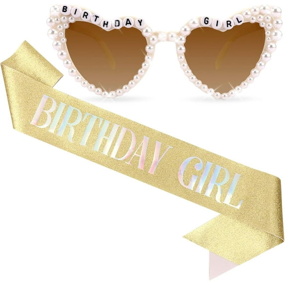 Birthday Sash & Glasses Set, Gold Birthday Sash for Women, Happy ...