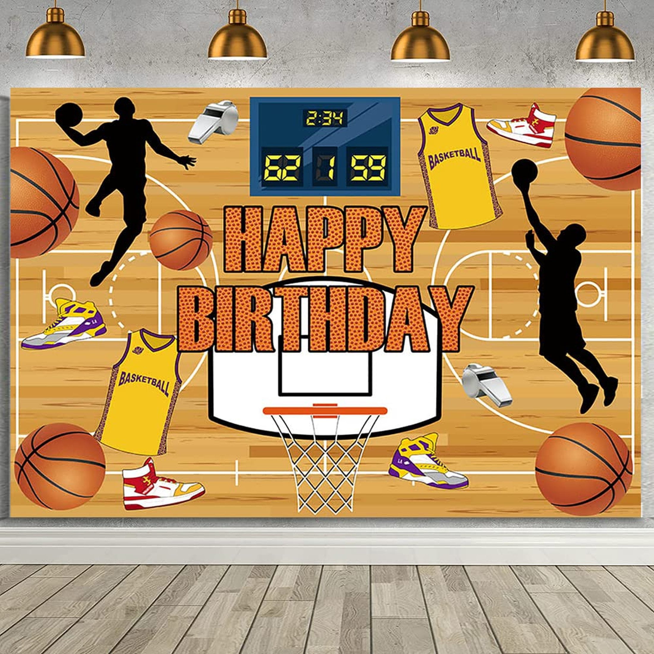 Birthday Slam Dunk Backdrop - Basketball Party Decorations & Photo ...
