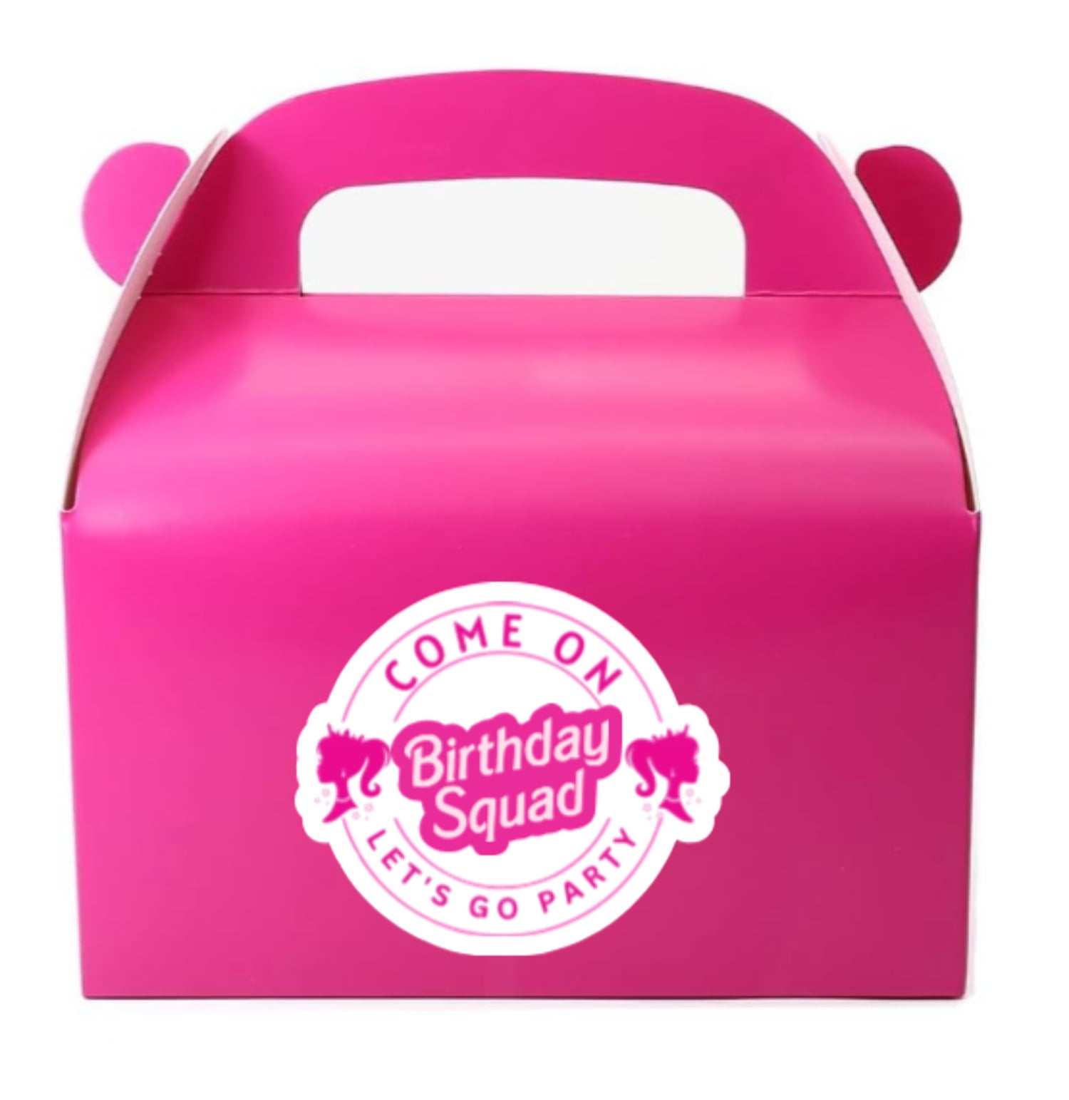 Birthday Squad Party Favor Boxes, Hot Pink Gable Gift Boxes with Handle ...
