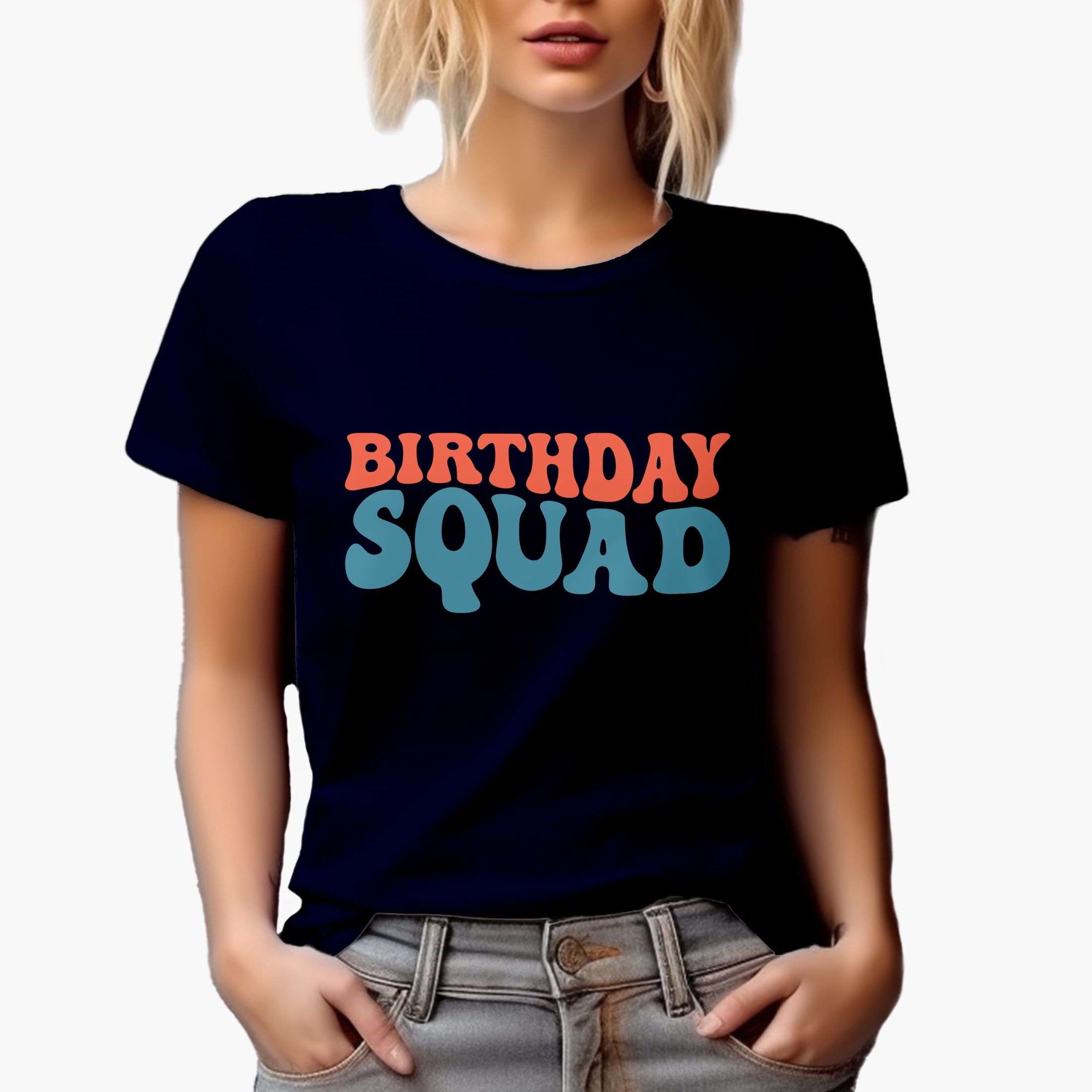 Birthday Squad, Party Themed, Groovy Retro Wavy Text Merch Gift, Navy ...