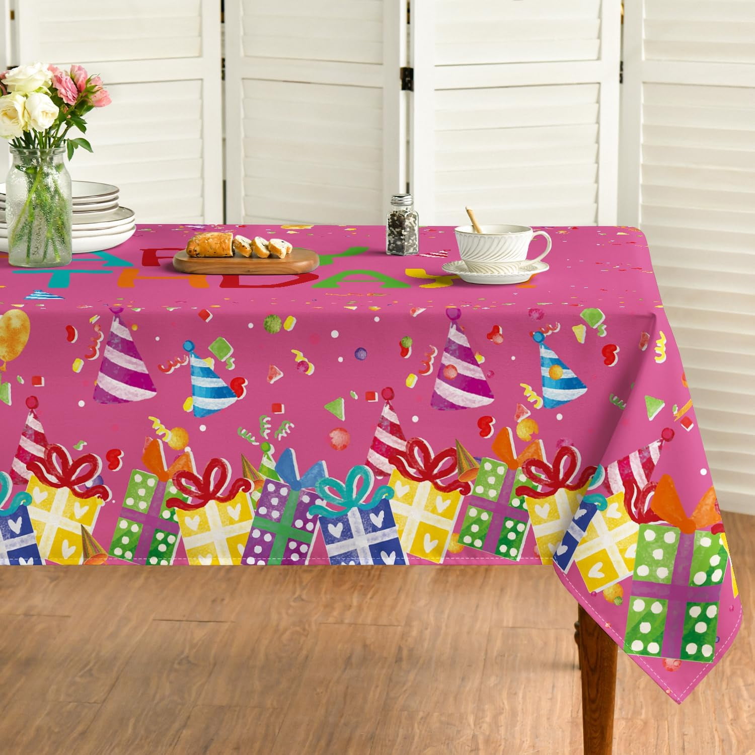 Birthday Tablecloth 60x104 Inch Rectangular, Happy Birthday Ballon Pink ...