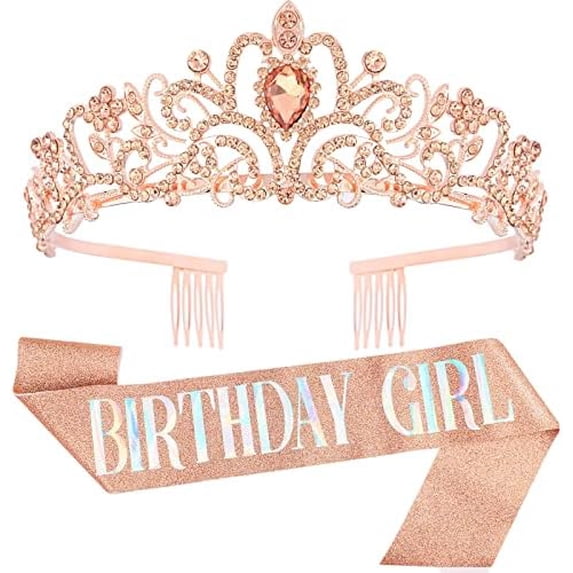 Birthday Tiara & Crown Set - Princess Sash, Happy Birthday Girl Tiara ...