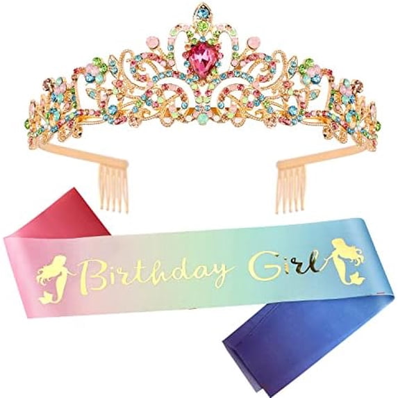 Birthday Tiara & Crown Set - Princess Sash, Happy Birthday Girl Tiara ...