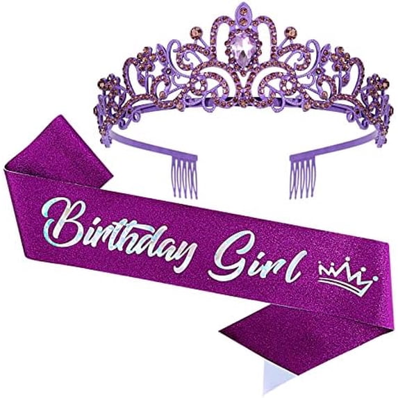 Birthday Tiara & Crown Set - Princess Sash, Happy Birthday Girl Tiara ...