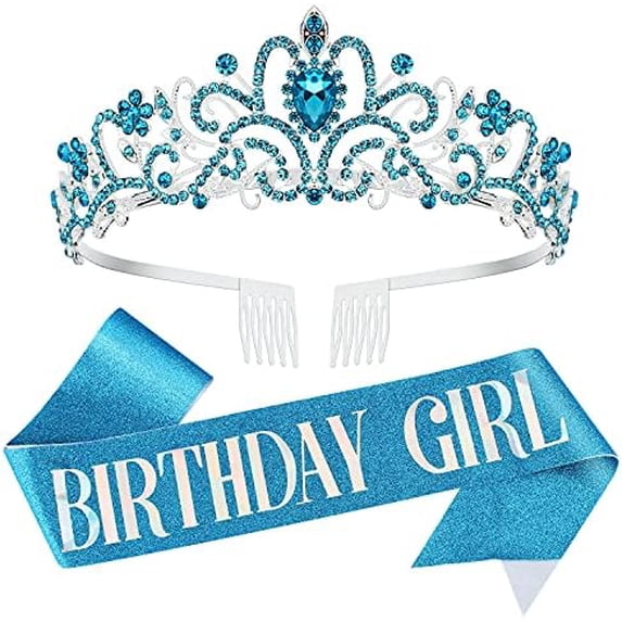 Birthday Tiara & Crown Set - Princess Sash, Happy Birthday Girl Tiara ...