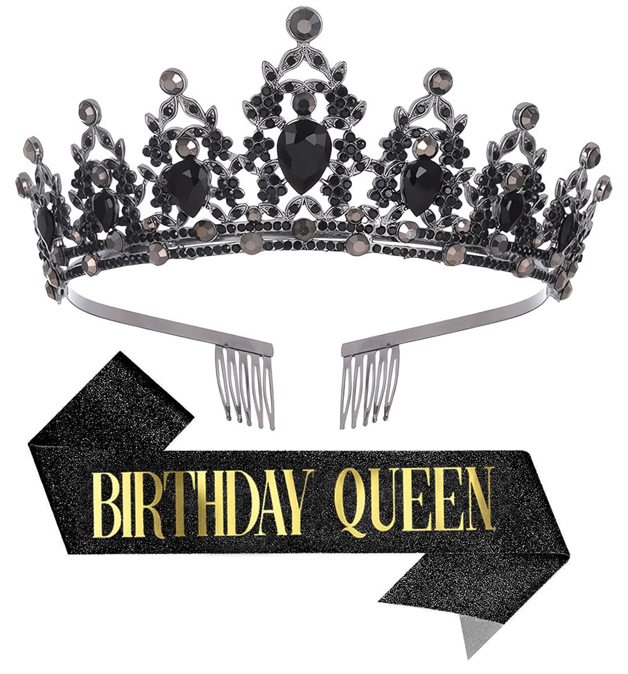 Birthday Tiara Crown with Sash for Women, Headband Hair Accessories for ...