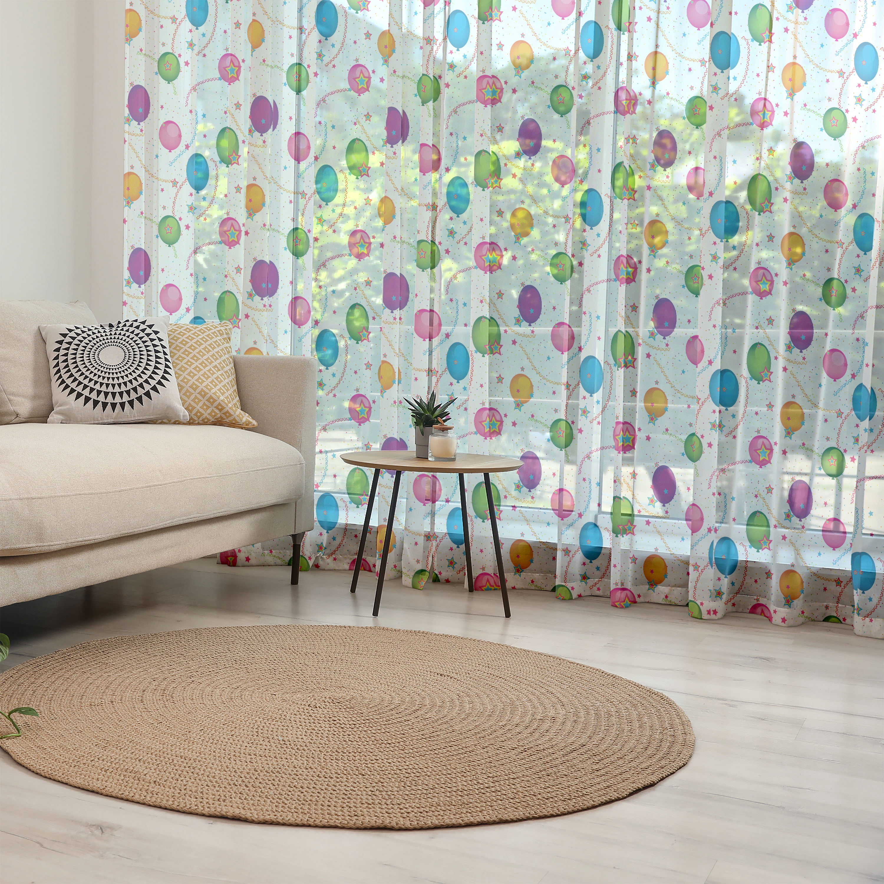 Birthday Tulle Curtains with Rod Pocket, Vibrant Colored Flying ...