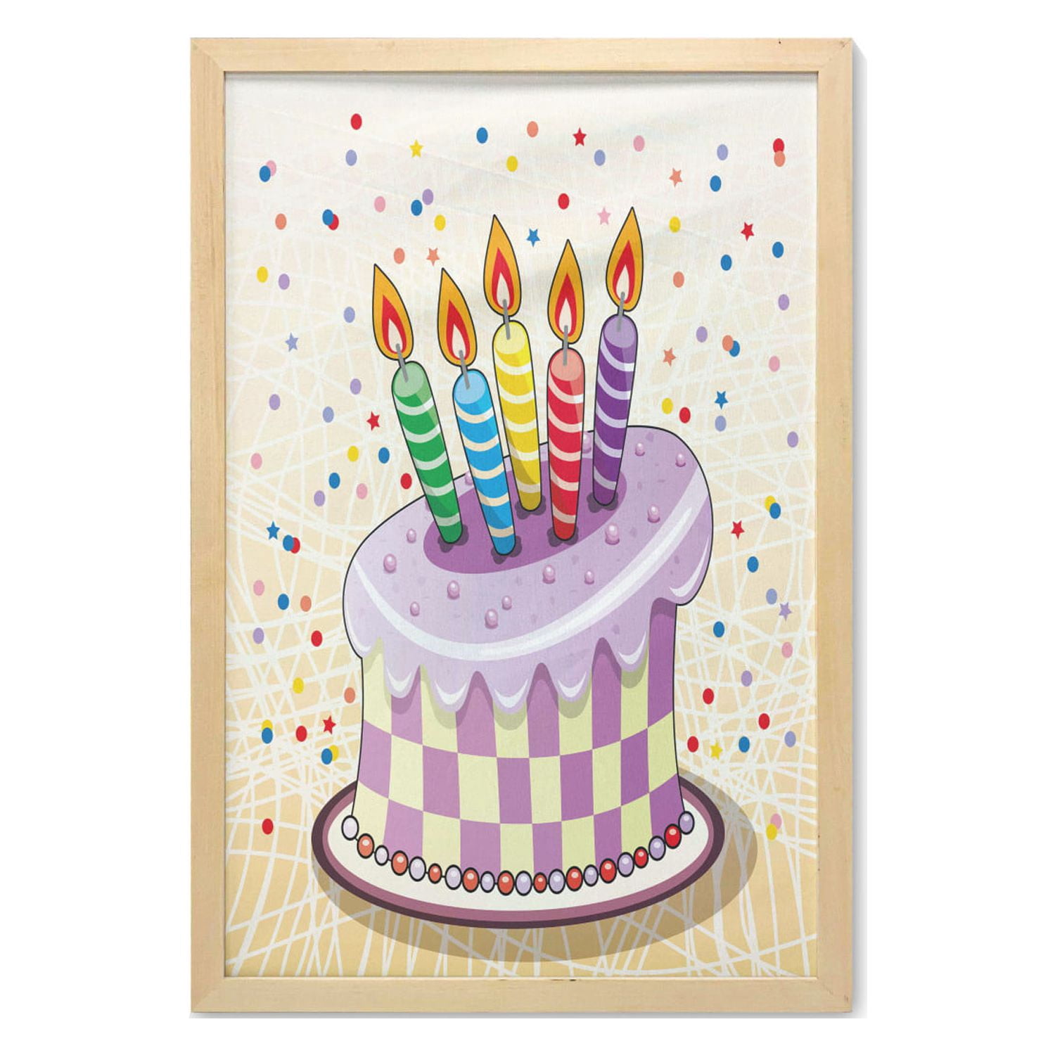 Birthday Wall Art with Frame, Creamy Cake Illustration with Candles ...