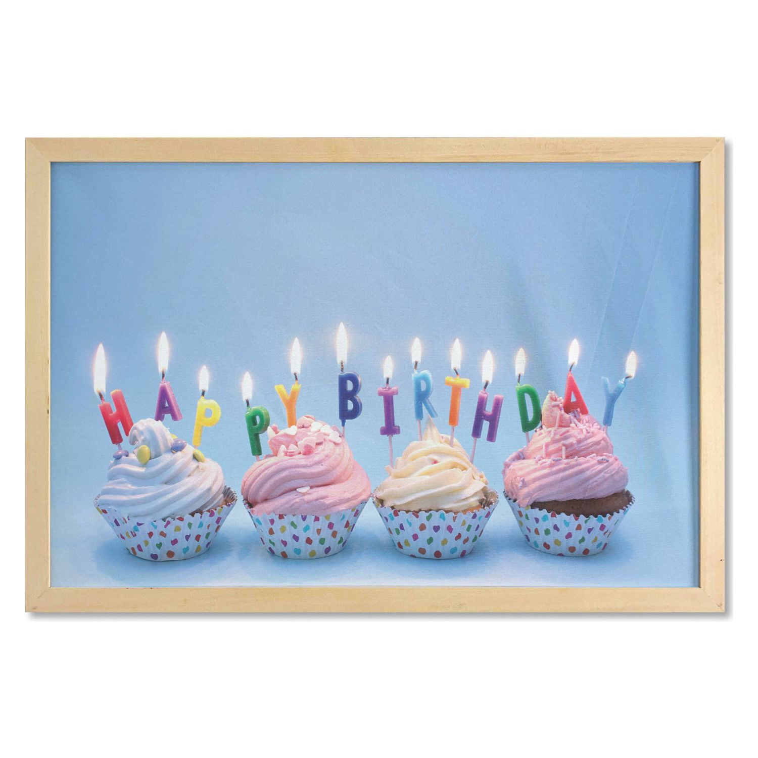 Birthday Wall Art with Frame, Delicious Creamy Cupcakes with Letter ...