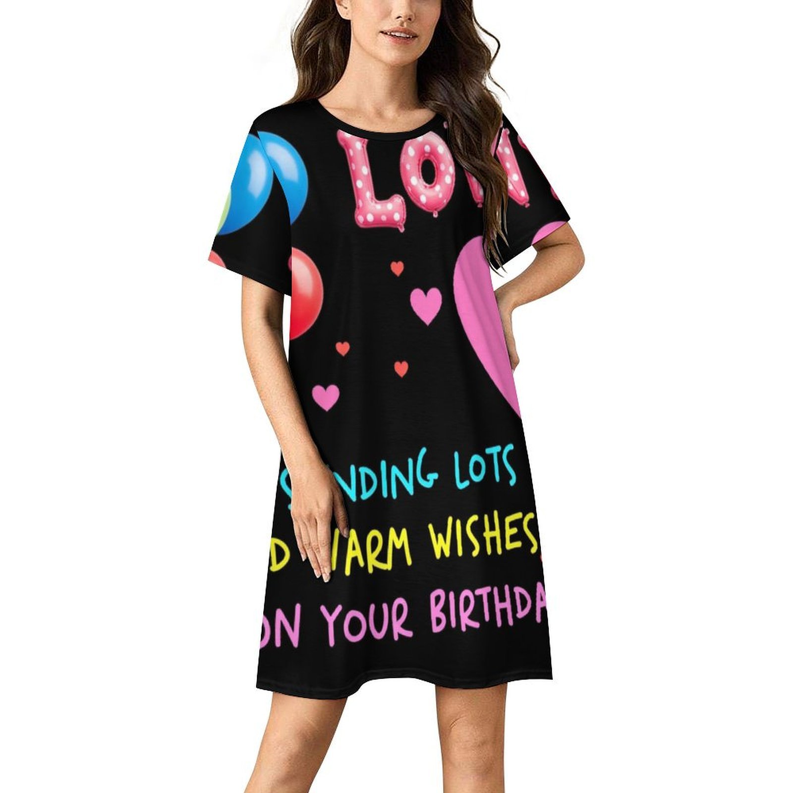 Birthday Wishes Full of Love Women Nightgown Sleepwear Short Sleeves ...