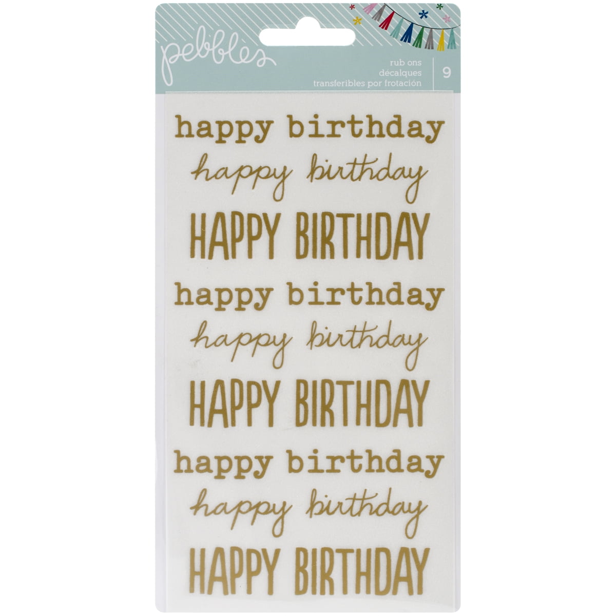 Birthday Wishes Rub-Ons 8"X4.25"-Happy Birthday/Gold, Pk 3, Pebbles ...
