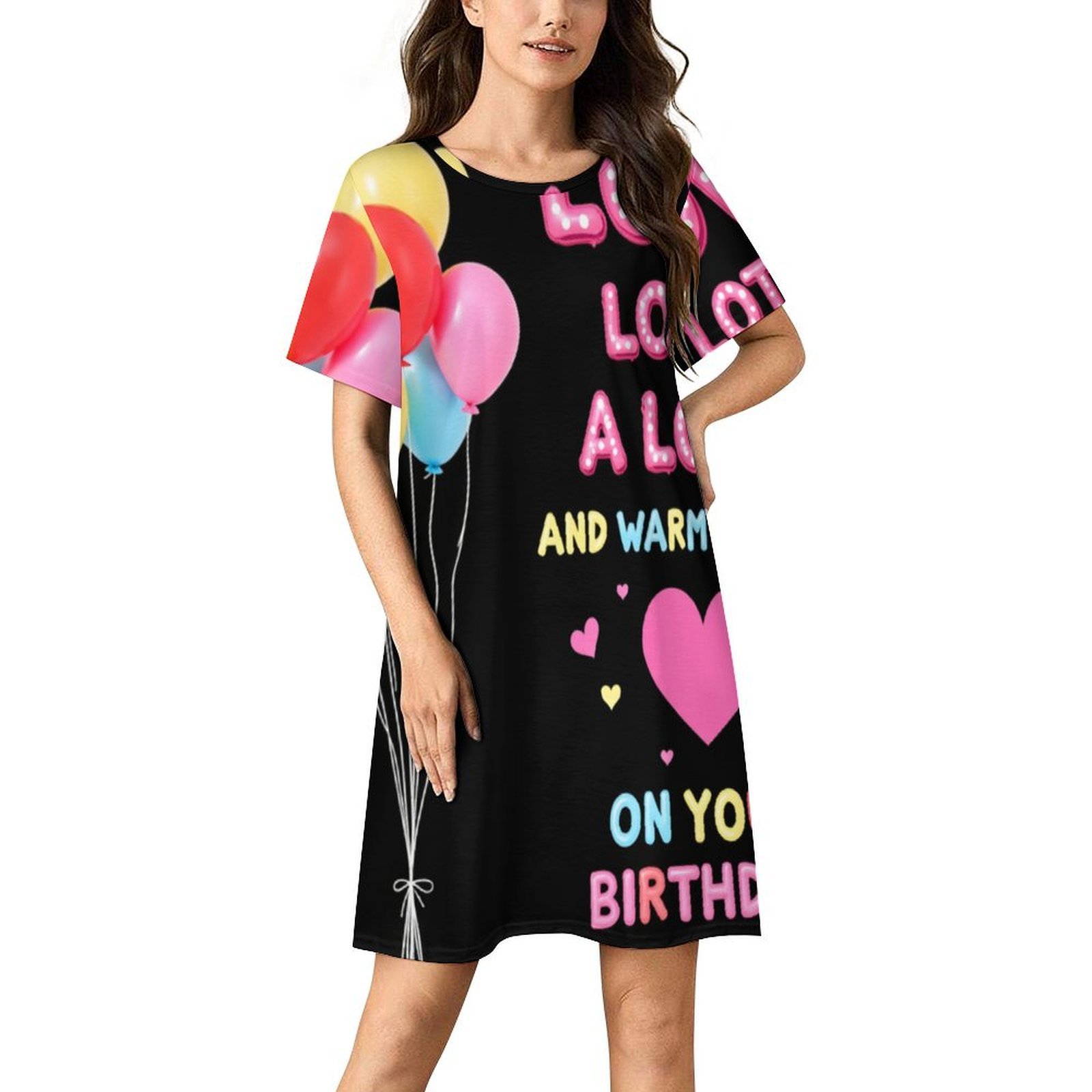 Birthday Wishes with Balloons Women Nightgown Sleepwear Short Sleeves ...