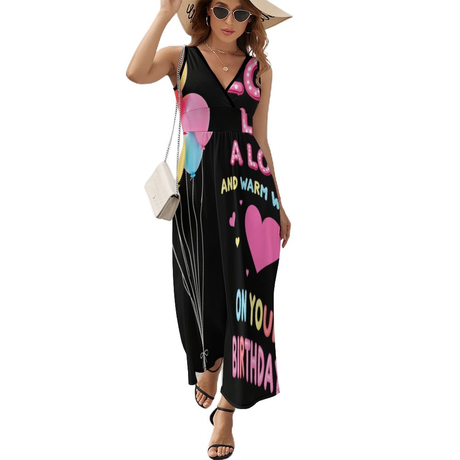 Birthday Wishes with Balloons Womens Night Club Maxi Dress V Neck ...