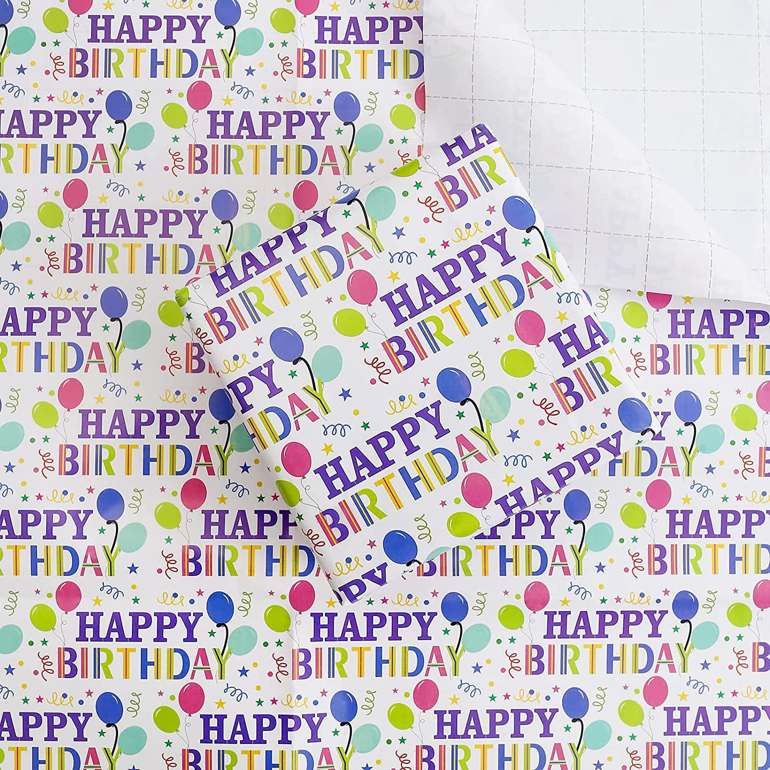 Birthday Wrapping Paper 3 Large Sheet for Boys Girls Kids Holiday Party ...