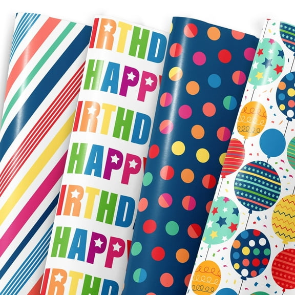 B Birthday Party Gift Wrapping Paper Double Sided Watercolor Series ...