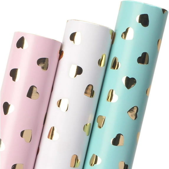 Birthday Wrapping Paper Heart Foil Mini Roll Gift Wrap for Women Girls ...