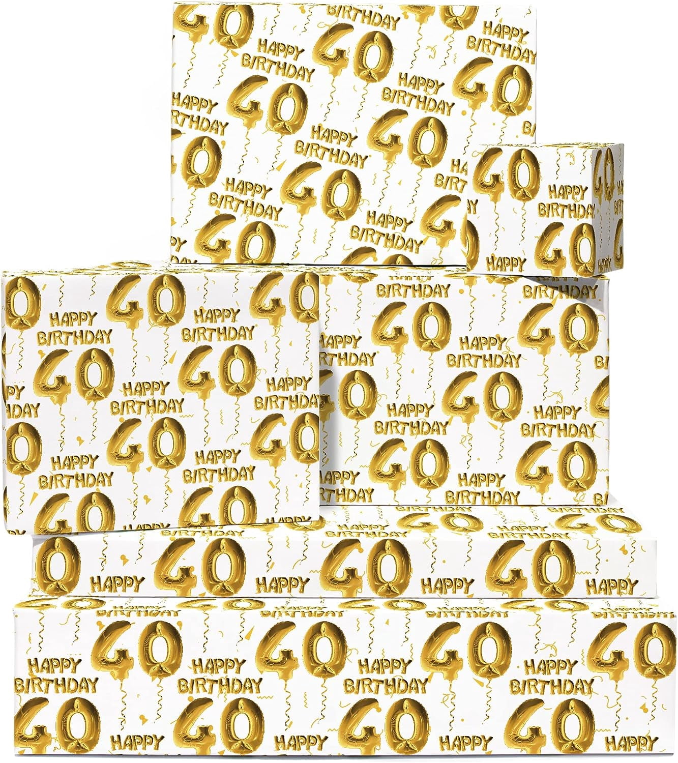 Birthday Wrapping Paper for Men - 6 Sheets of Gift Wrap - 40th Birthday ...
