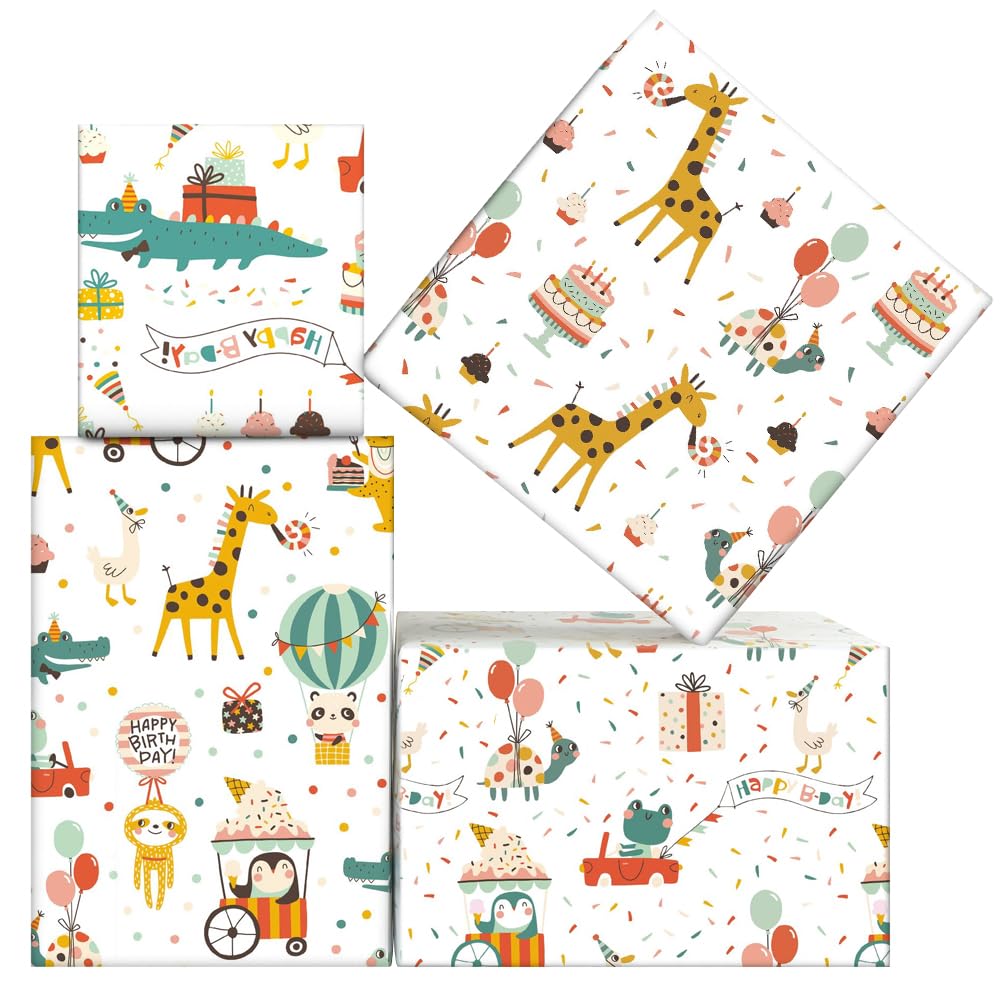 Birthday Wrapping Paper For RRF12 Kids Girls Boys, Frog Crocodile ...
