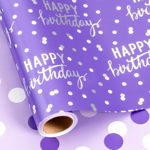 Birthday Wrapping Paper Roll - 17 Inch X 16.5 Feet - Purple Glitter ...