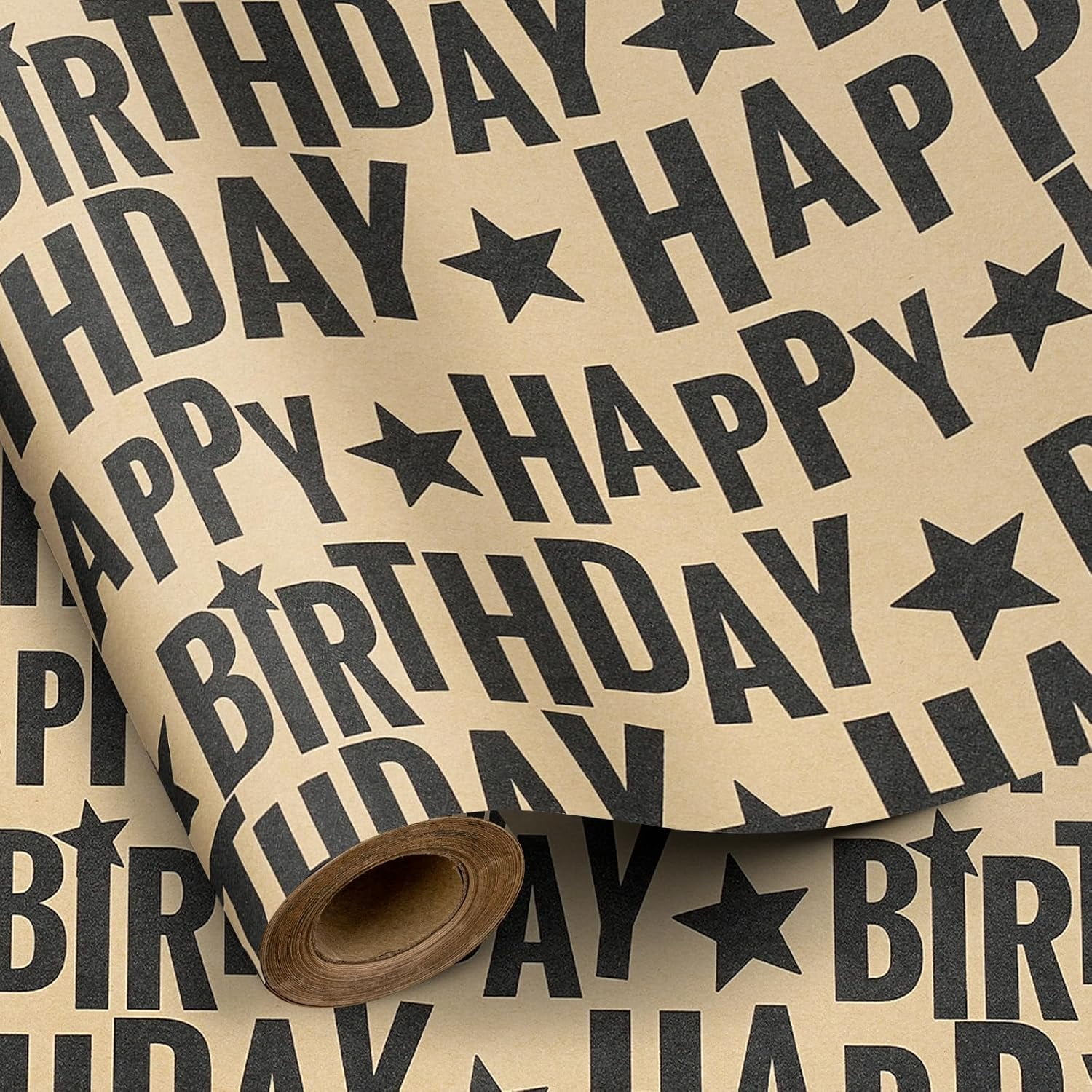 Birthday Wrapping Paper Roll, Mini Roll, Black Bold Happy Birthday Text ...