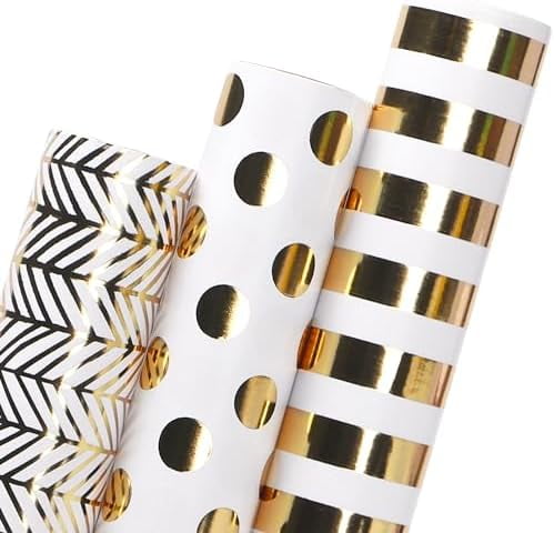 Birthday Wrapping Paper White and Gold Gift Wrapping Paper for ...