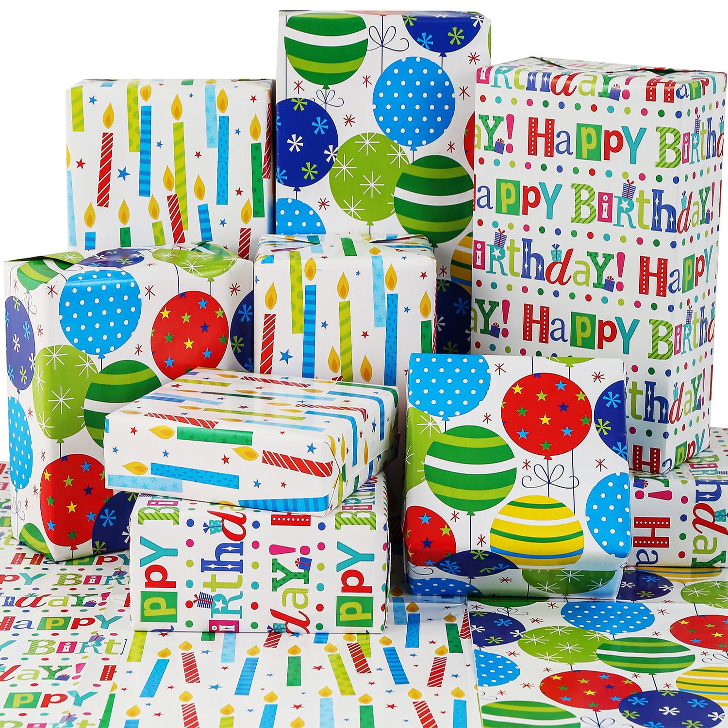 Birthday Wrapping Paper for Boys Girls Kids - Happy Birthday Balloons ...