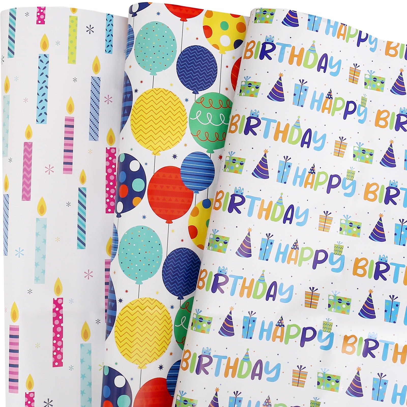 Walmart Birthday Gift Wrap for Boys & Girls, 3 Large Sheets, Balloon ...