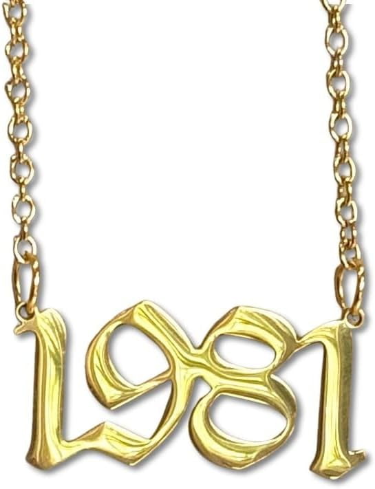 Birthday Year Necklace 18K Gold Plated Stainless Steel Pendant Necklace ...