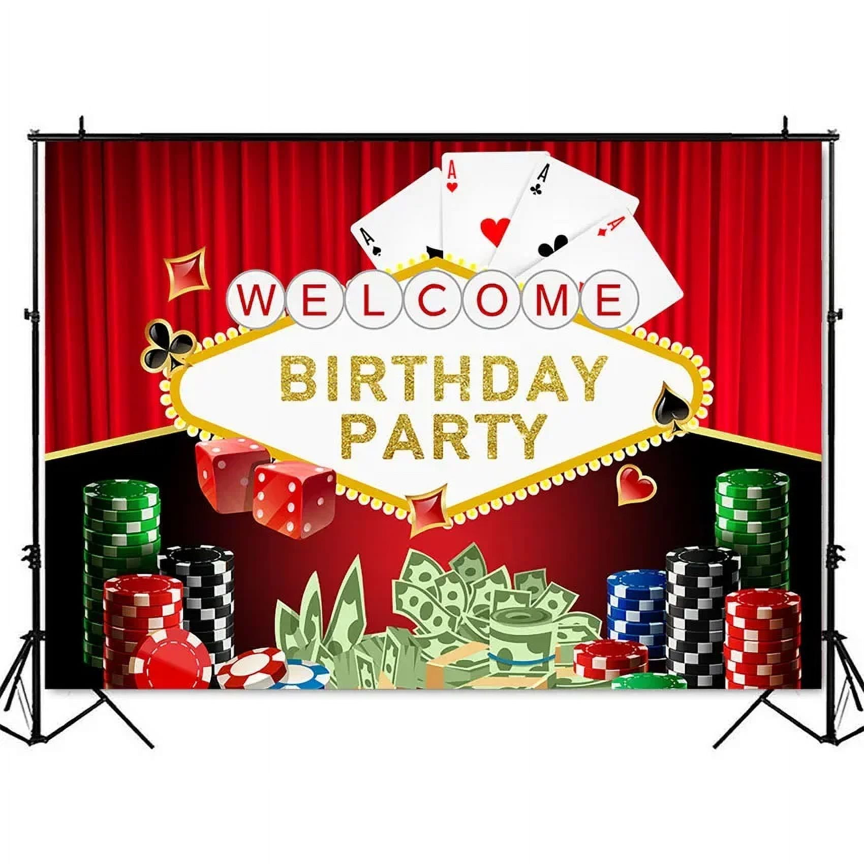 Birthday party casino backdrop for photography poker chips red curtrain ...