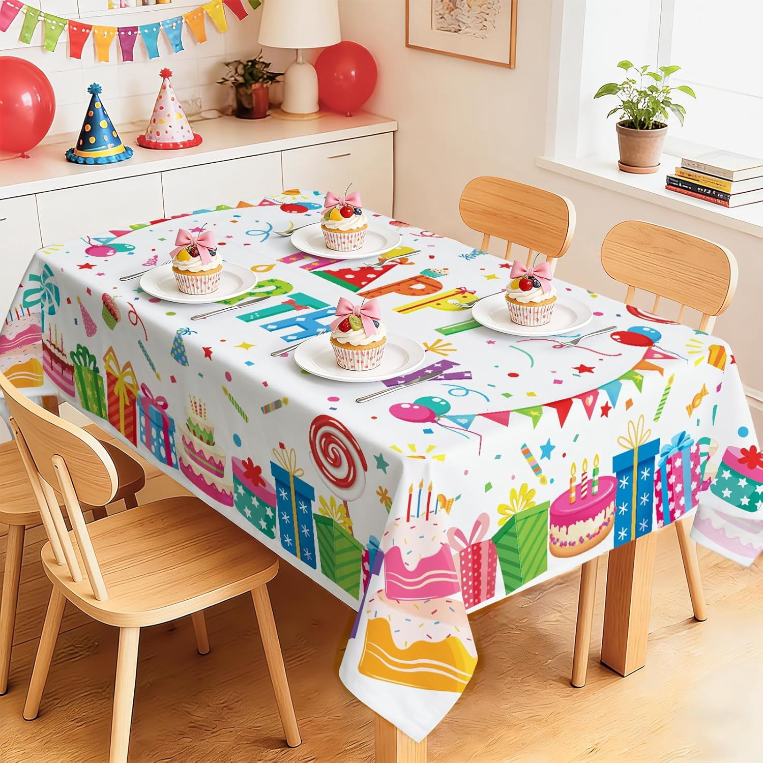 Birthday tablecloth rectangular, happy birthday gift cake washable wipe ...