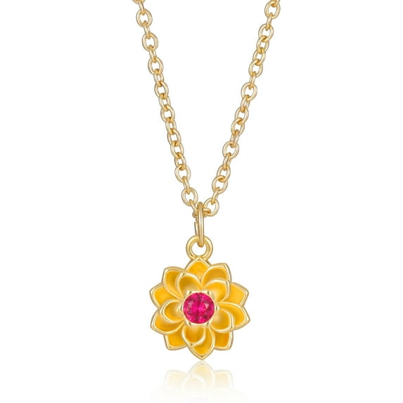 Birthstone Birthflower Necklaces for Women 14K Gold Plated Lotus ...