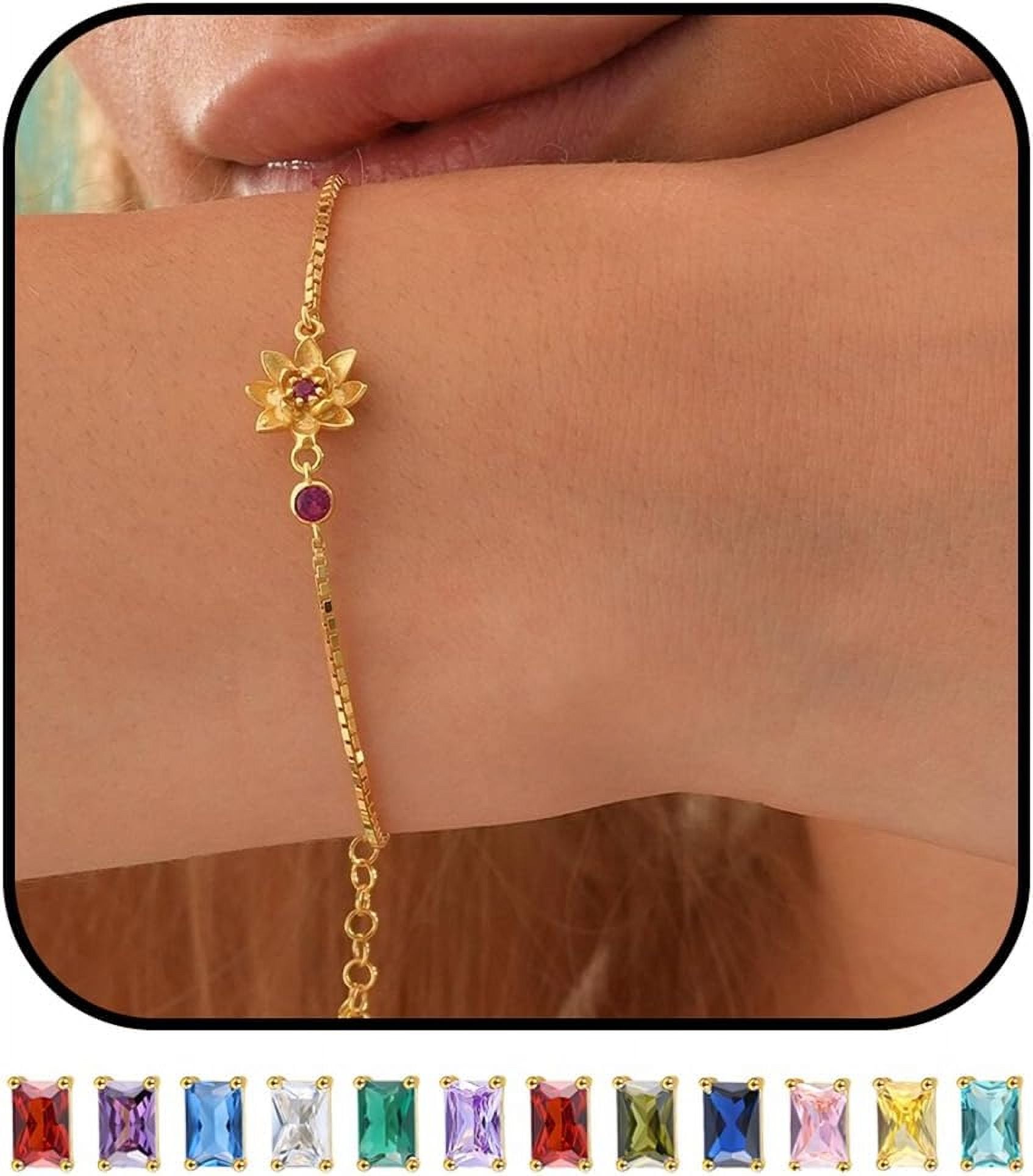 Birthstone Bracelets for women Birthstone Jewelry Gold Birth Flower ...