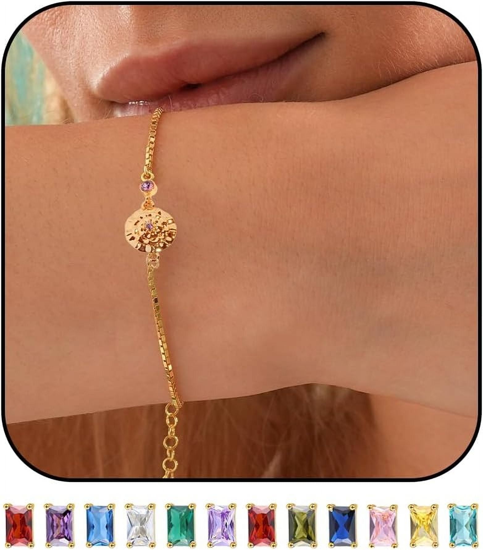 Birthstone Bracelets for women Birthstone Jewelry Gold Birth Flower Bracelet Birthstones By ...