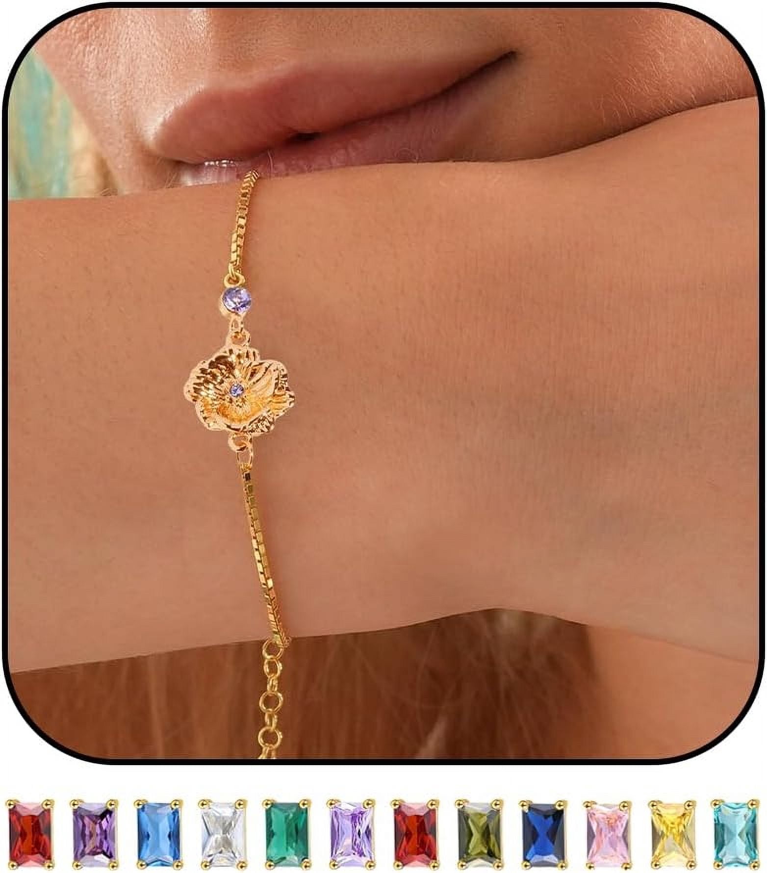 Birthstone Bracelets for women Birthstone Jewelry Gold Birth Flower ...