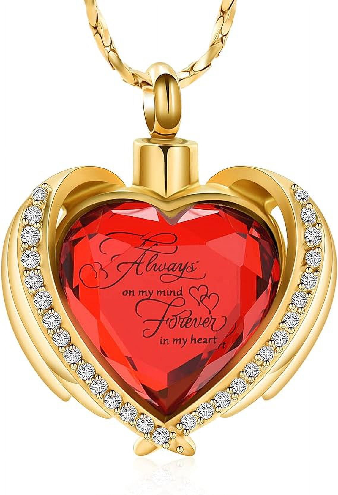 Birthstone Cremation Jewelry Angel Wing Heart Urn Ashes Necklace for ...