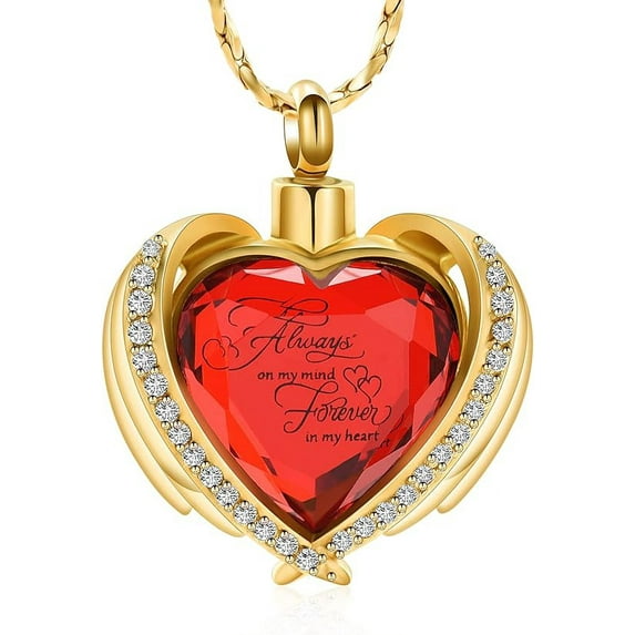 Birthstone Cremation Jewelry Angel Wing Heart Urn Ashes Necklace for ...