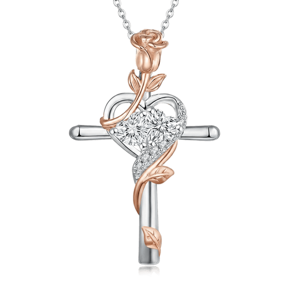 Birthstone Cross Necklace Rose Birthstone Pendant Heart Cross Jewelry ...