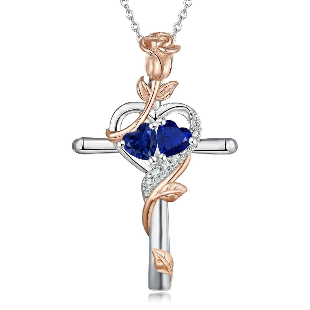 Birthstone Cross Necklace Rose Birthstone Pendant Heart Cross Jewelry ...