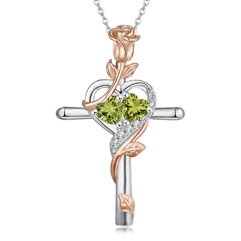 Birthstone Cross Necklace Rose Birthstone Pendant Heart Cross Jewelry ...