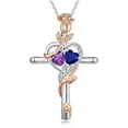 Birthstone Cross Necklace Rose Birthstone Pendant Heart Cross Jewelry ...