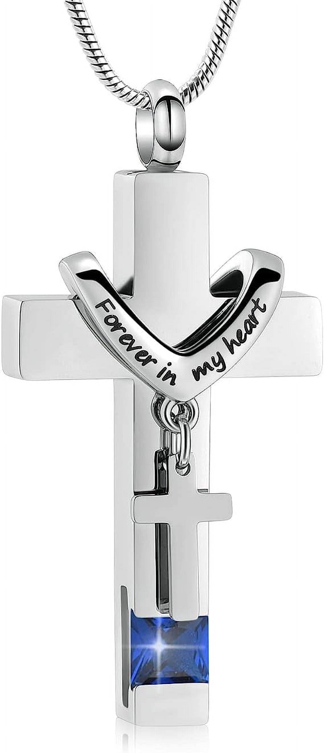 Birthstone Cross Urn Necklace for Ashes Cremation Jewelry Pendant ...