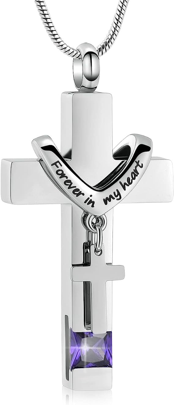 Birthstone Cross Urn Necklaces for Ashes Cremation Crucifix Keepsake ...