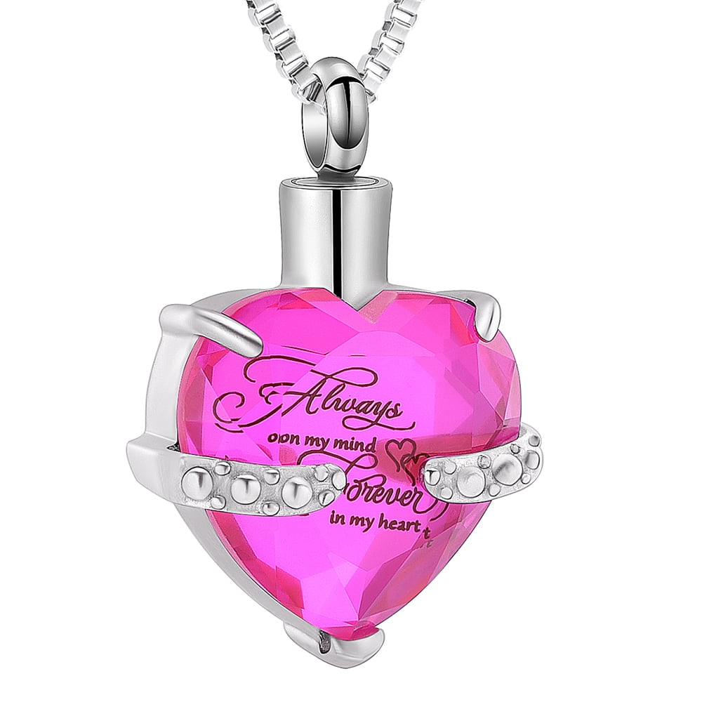 Birthstone Crystal Cremation Urn Necklace Heart Ashes Necklace Carved ...