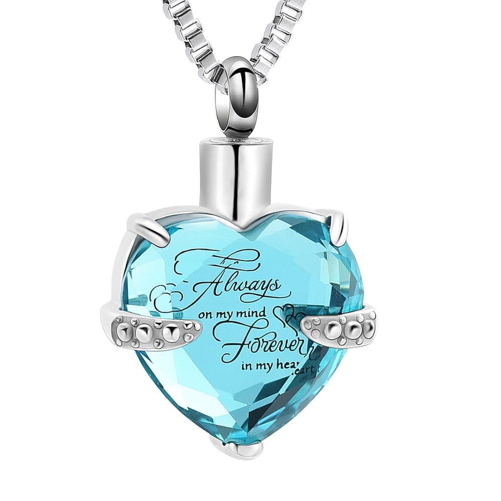 Birthstone Crystal Cremation Urn Necklace Heart Ashes Necklace Carved ...