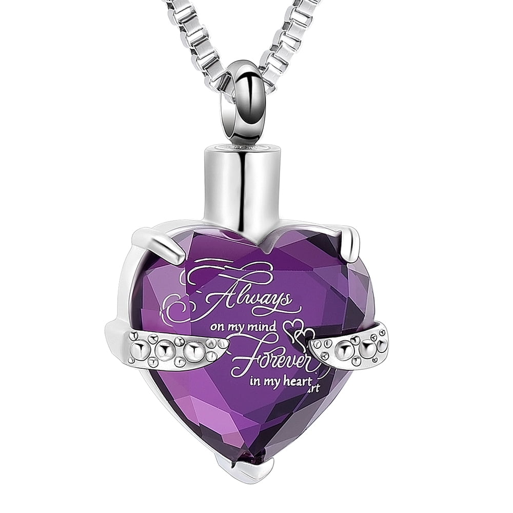 Birthstone Crystal Cremation Urn Necklace Heart Ashes Necklace Carved ...