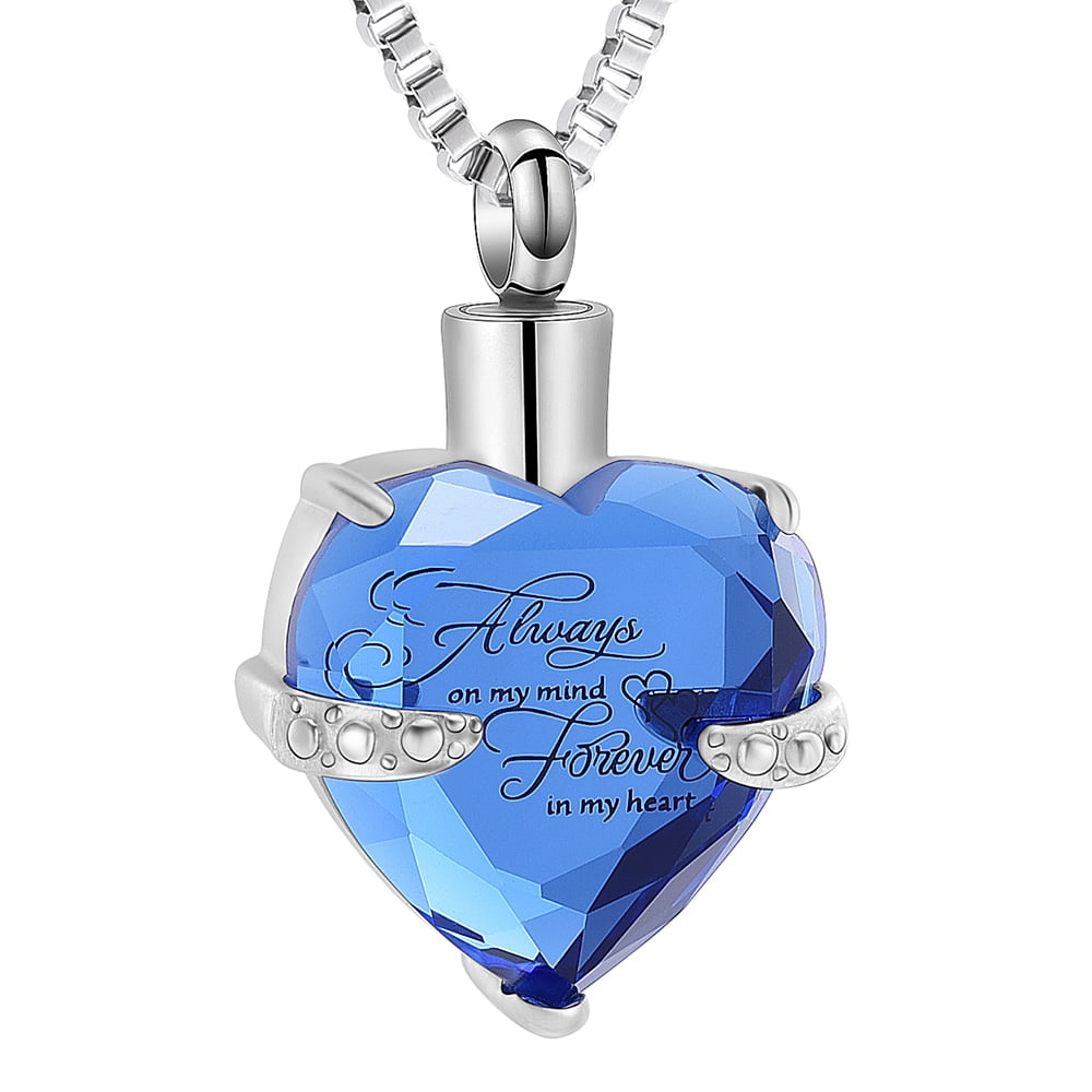 Birthstone Crystal Cremation Urn Necklace Heart Ashes Necklace Carved ...